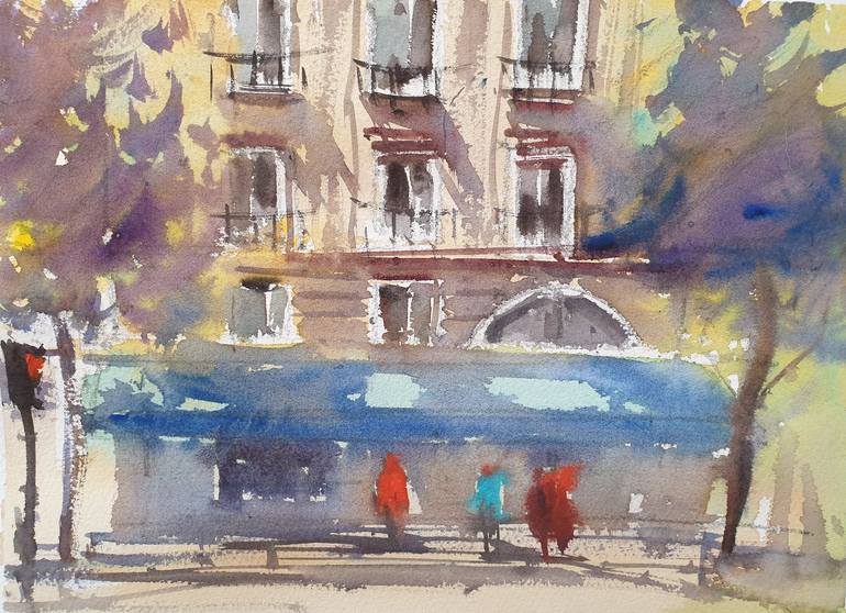 Blue Awning Painting by Cihan Polat | Saatchi Art