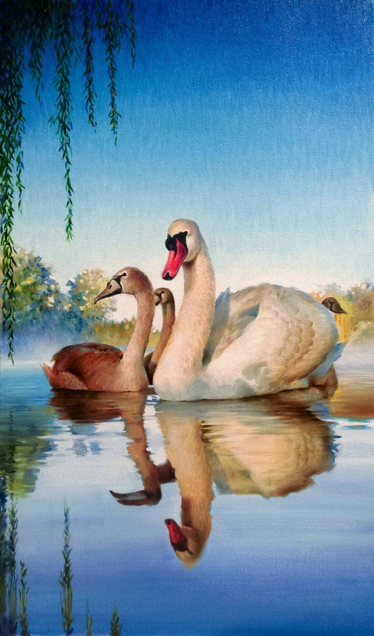 Cygnus and her Cygnets Painting by Shailesh Chibire | Saatchi Art