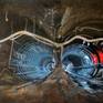 Matrix tunnel. After New York subway. Painting by Modris Braslins ...
