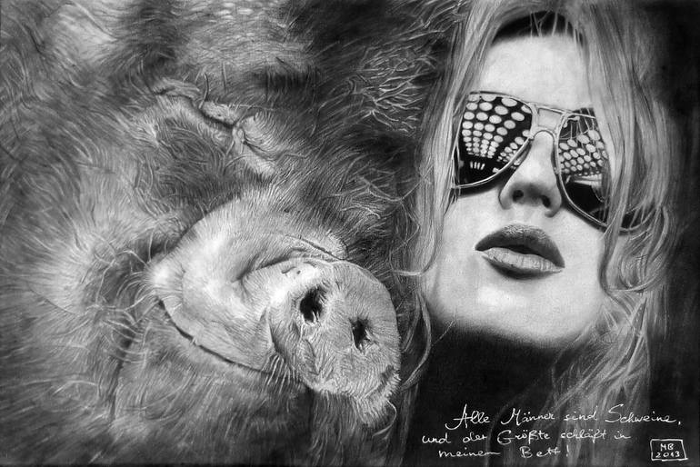 All men are pigs and the biggest one sleep in my bed! Drawing by Modris ...