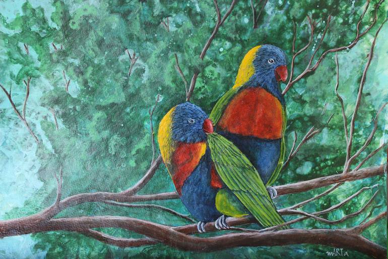 Bright Coloured Australian Lorikeets Painting by Martha Blaszak-Just ...