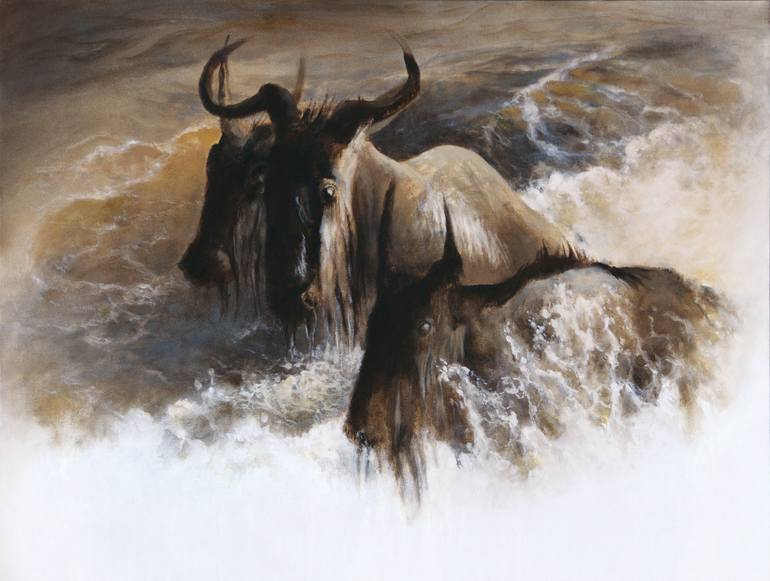 WILDEBEEST MIGRATION Painting by Vernon Williams | Saatchi Art