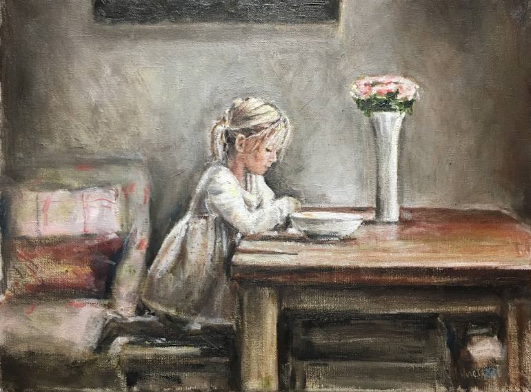 Little girl and flowers Painting by Vsevolod Chistiakov | Saatchi Art