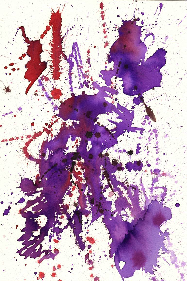 ABSTRACT ARTWORK.#8 - ORIGINAL VIOLET WATERCOLOUR AND INK ABSTRACT ...