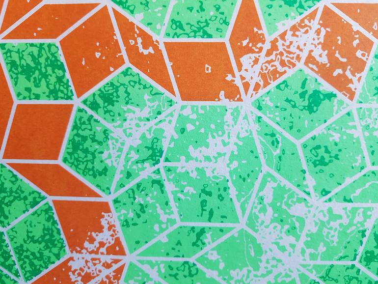 Penrose tiling with geodesic walks in green & orange Printmaking by Ben ...