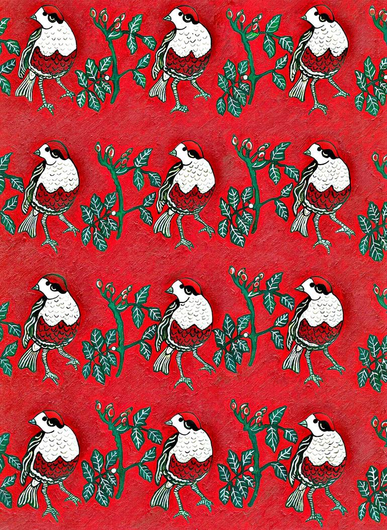 Festive Robins Painting by Lucy Jamieson | Saatchi Art