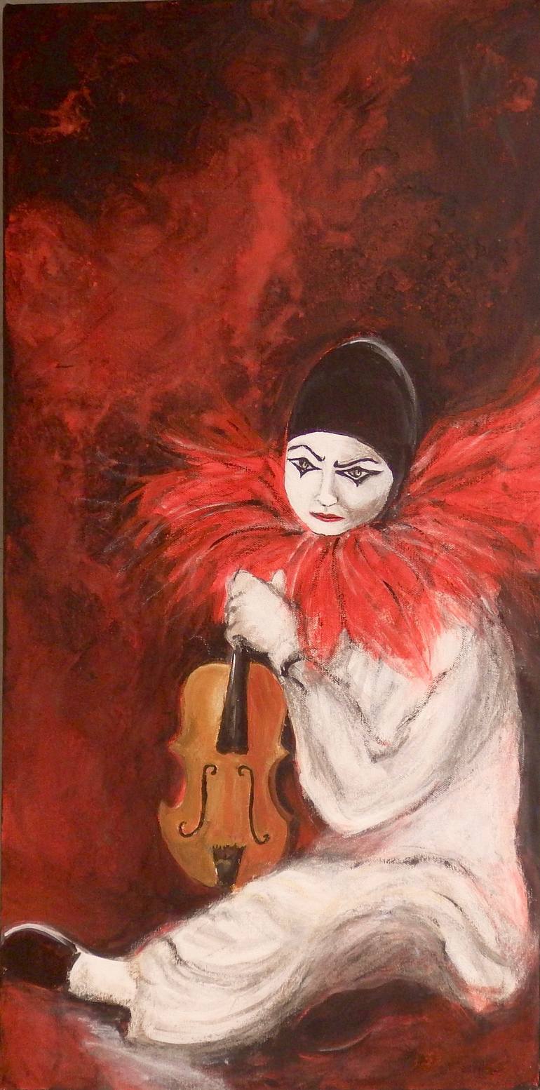 Pierrot With Violin Painting by Myra Evans | Saatchi Art