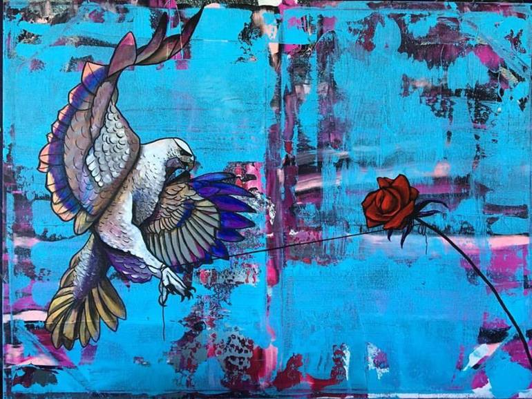 Tethered Hawk and Rose Painting by Douglas Foulke | Saatchi Art