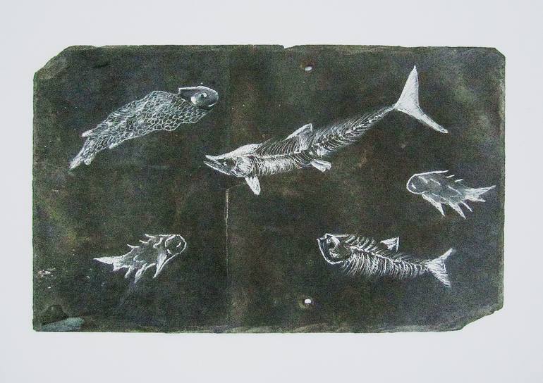 Devonian fishes 390 million years ago Drawing by Mary Waltham | Saatchi Art