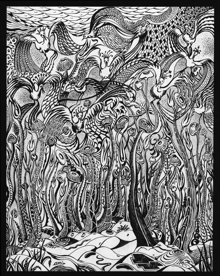 Sunbathing in the Woods Drawing by Amir Tehrani | Saatchi Art