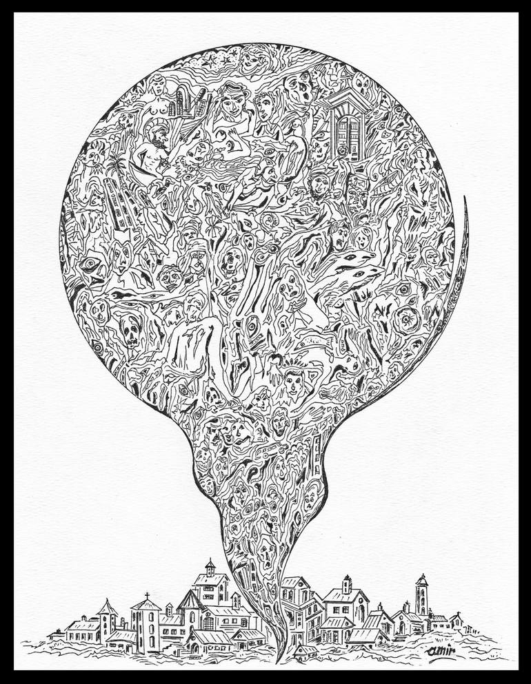 Dreams of the Villagers Drawing by Amir Tehrani | Saatchi Art