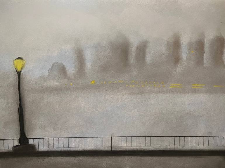 Dusk on the Hudson Drawing by Christy Walsh | Saatchi Art