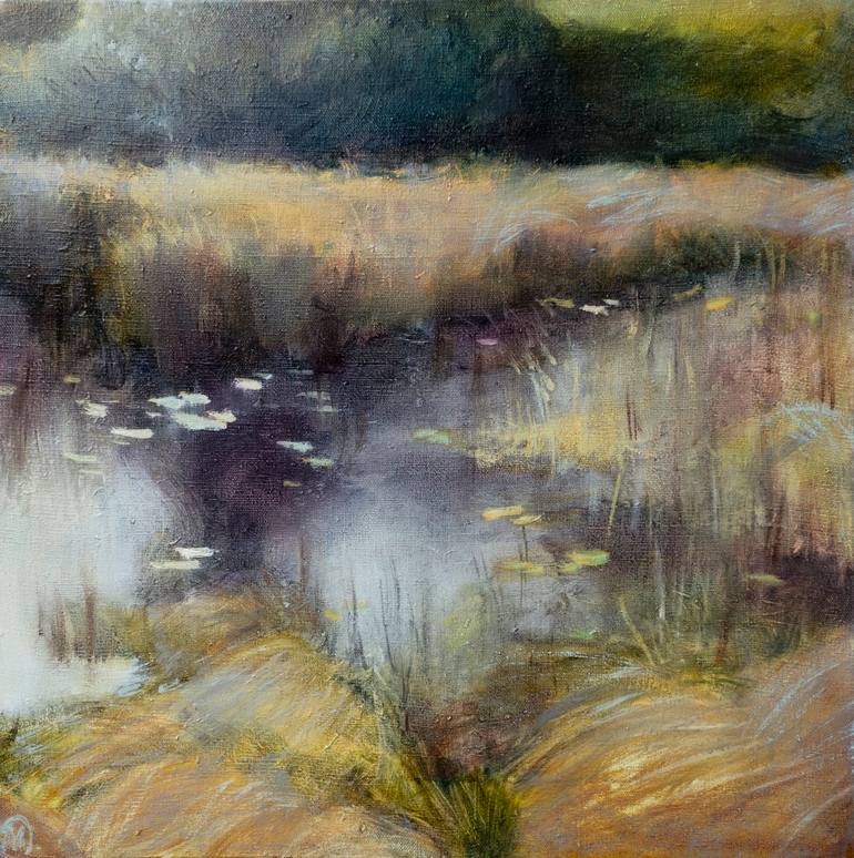 SUMMER FLOOD oil landscape painting on canvas water lilac lake Painting ...