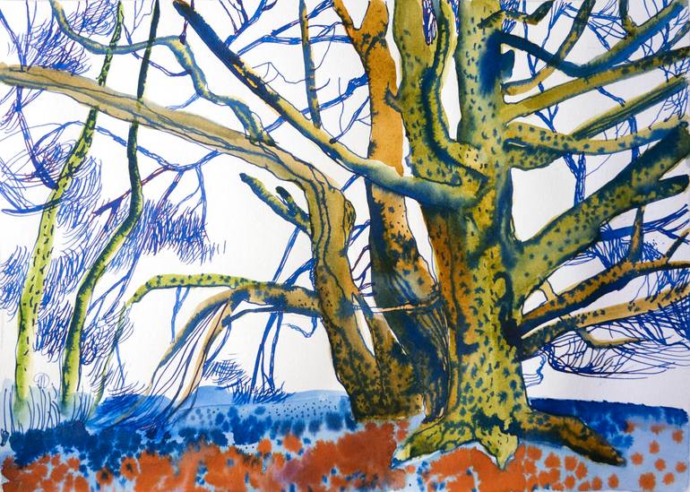 BLUE BRANCHES Drawing by Masha Danilovskaia | Saatchi Art