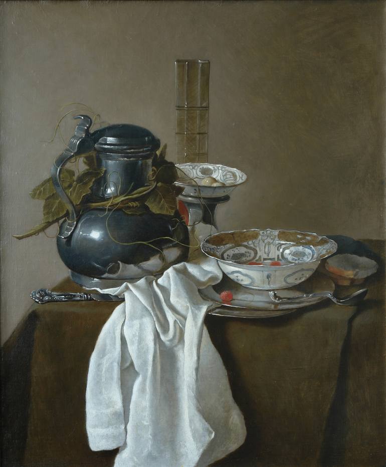 Still Life with a Pewter Flagon and Two Ming Bowls.Jan Jansz. Treck ...