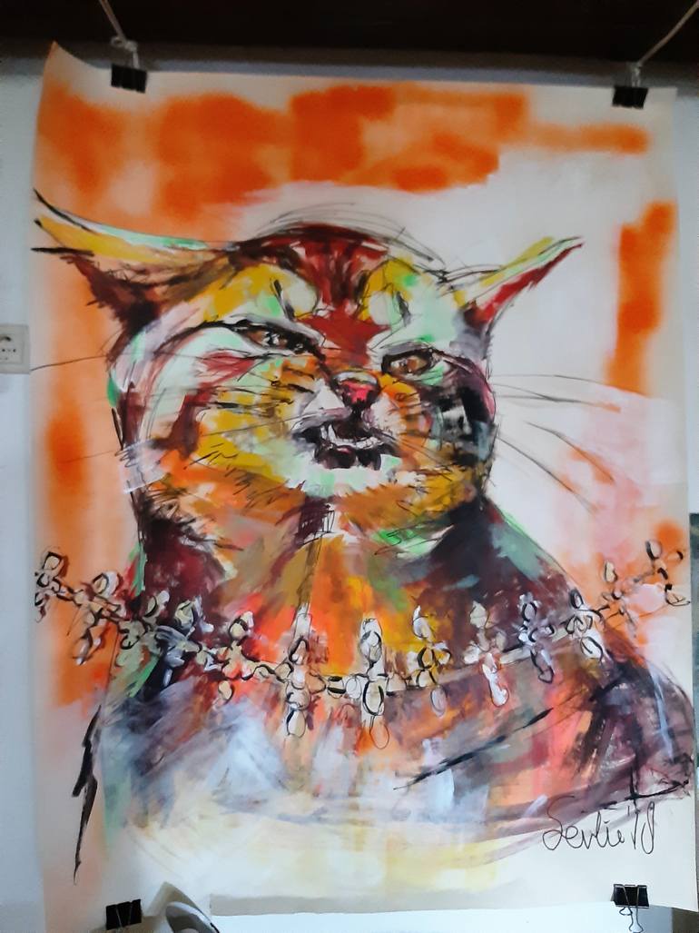 Kat 'boos' Painting by Liesbeth Serlie | Saatchi Art