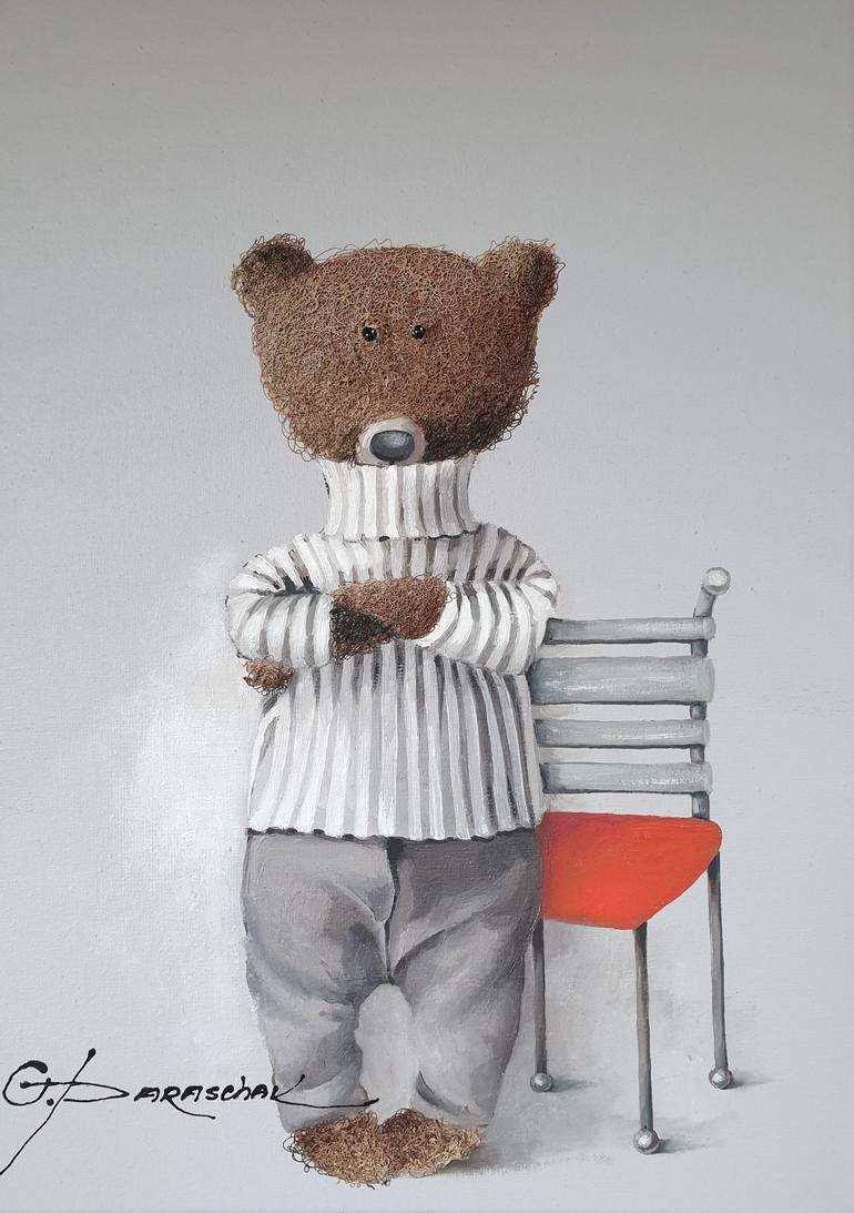 Serious teddy Painting by Oksana Paraschak | Saatchi Art