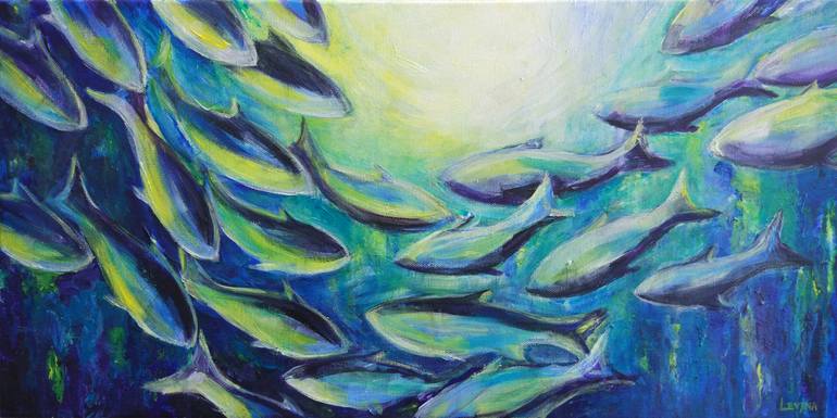Shoaling fish Painting by Elena Levina | Saatchi Art