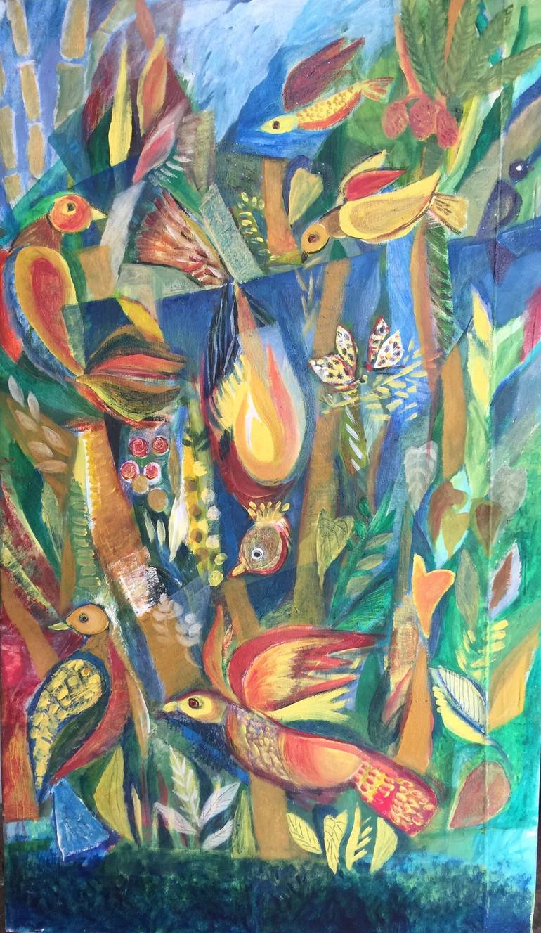 The Birds Triptych Painting by Raja Segar | Saatchi Art