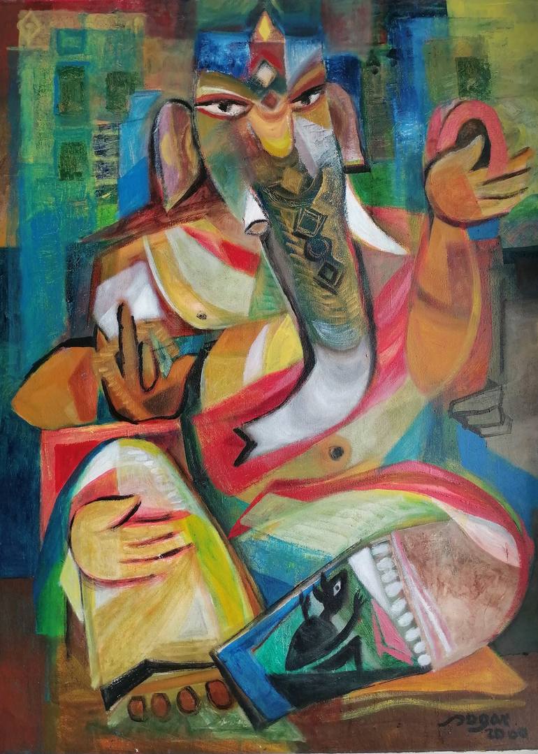 Ganesha in Blue Painting by Raja Segar | Saatchi Art