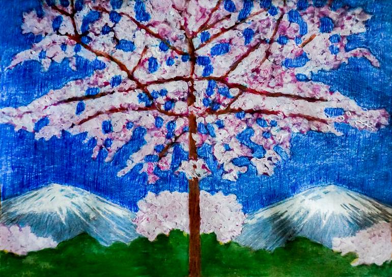 double Fujiyama hanami Painting by Seyjo Seyjo | Saatchi Art