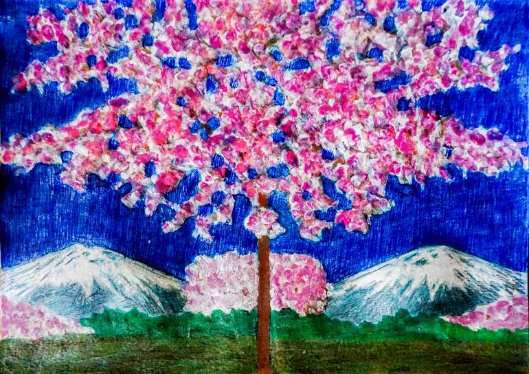 double Fujiyama hanami Painting by seyjo seyjo | Saatchi Art