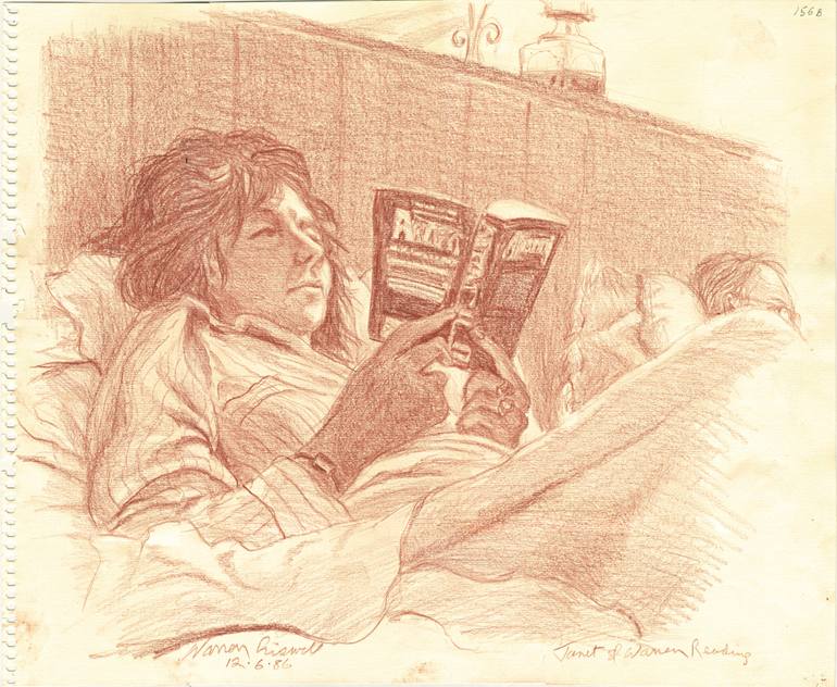 Janet & Warren Reading Drawing by Warren Criswell | Saatchi Art