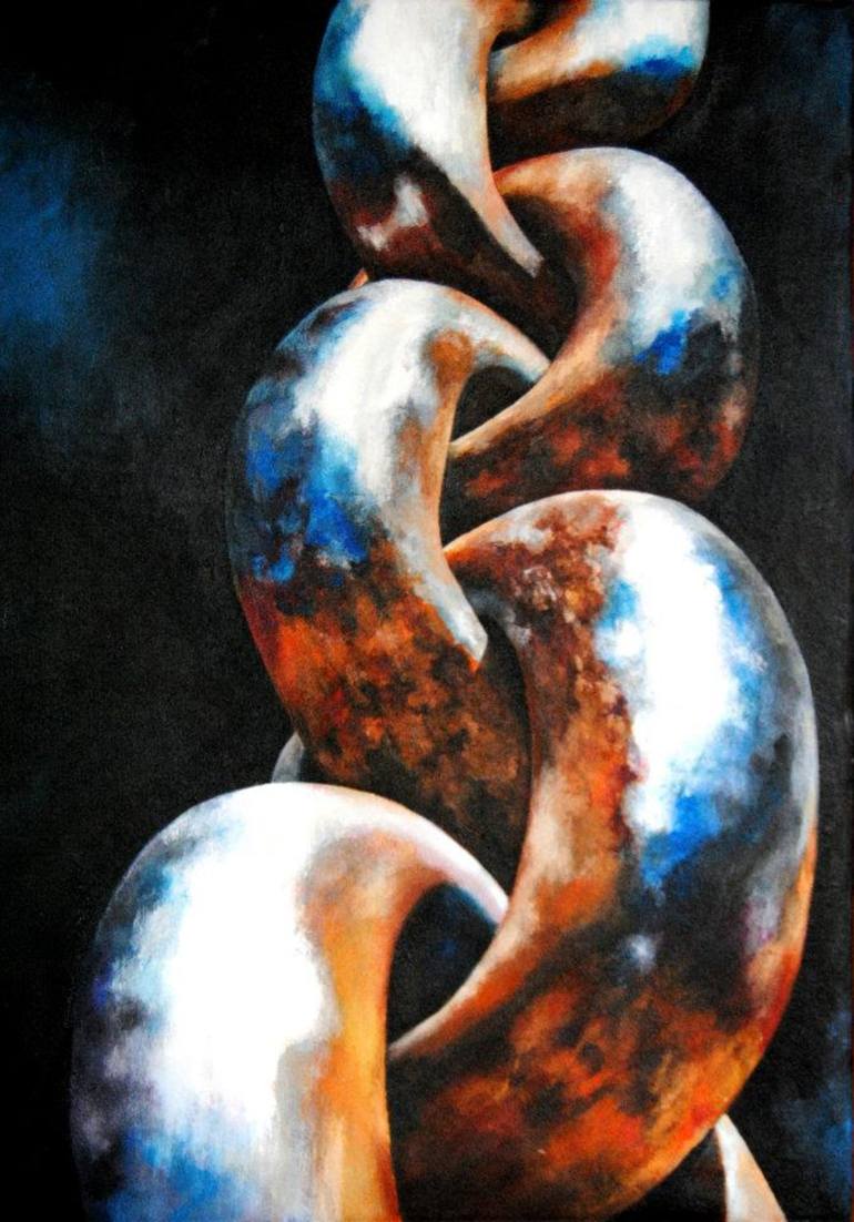 rusty chain in blue Painting by In olag | Saatchi Art