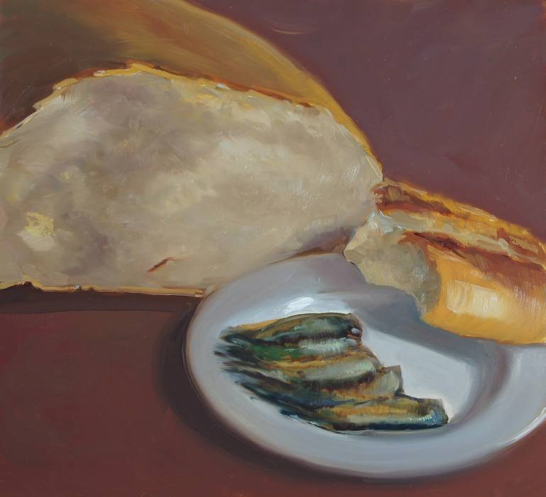 Anchovy with bread Painting by Elena Petrova | Saatchi Art