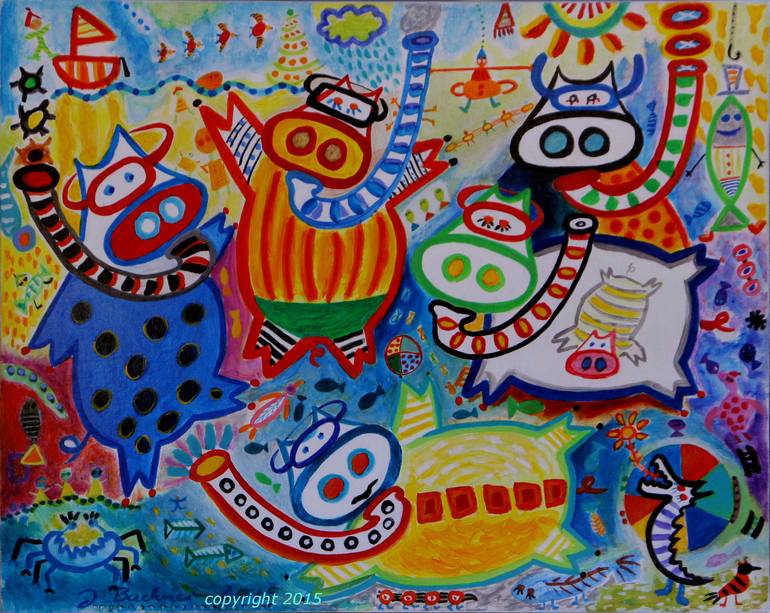 Snorkeling Cows Painting by JAN BUCHNER | Saatchi Art
