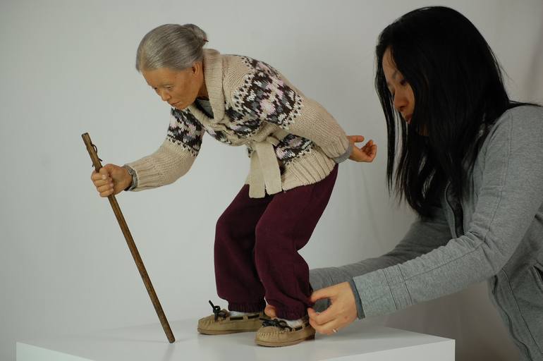 Old lady with a walking stick Sculpture by Avatar Sculpture Works ...