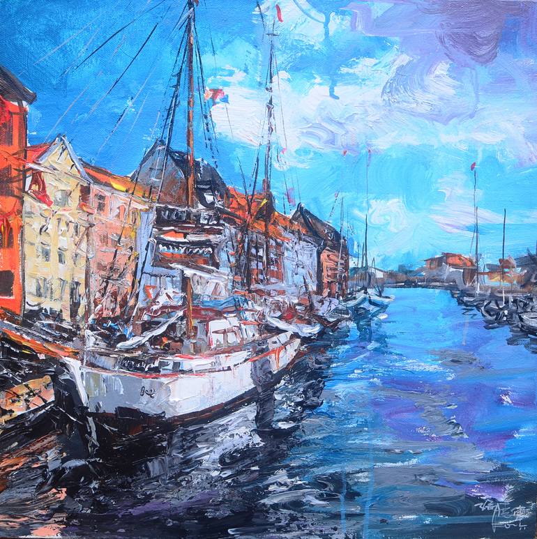 Copenhagen port Painting by Xiaodong Sun | Saatchi Art
