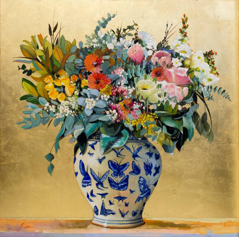 Wild Flowers & Butterflies Painting by Judith Dalozzo | Saatchi Art