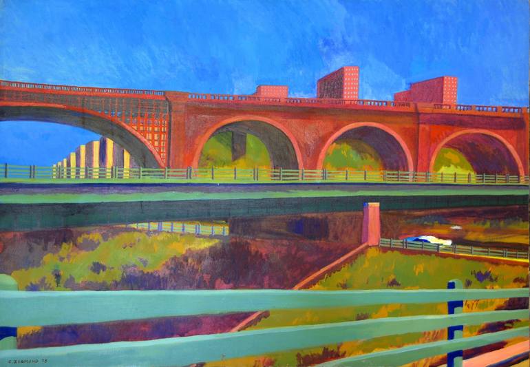 Red Bridge Painting by Charles Zigmund | Saatchi Art