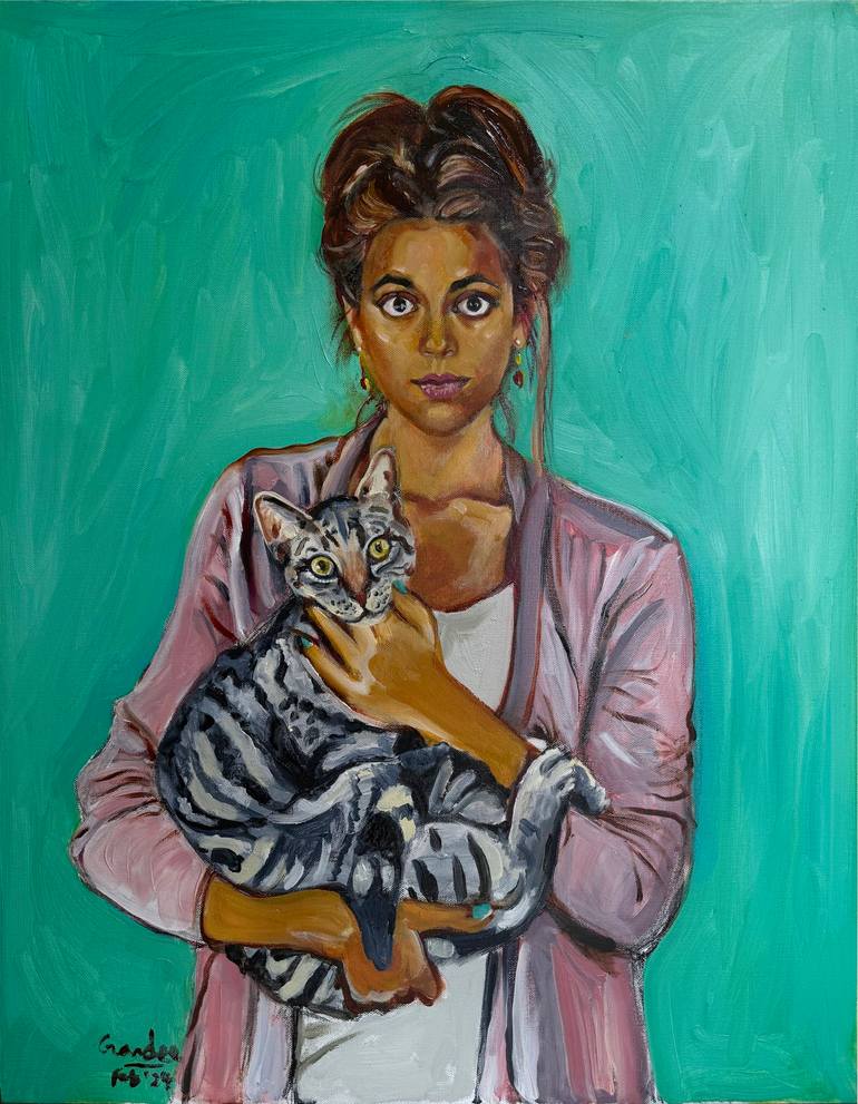 Portrait Of Veena with Sylvester The Cat Painting by Gandee Vasan ...