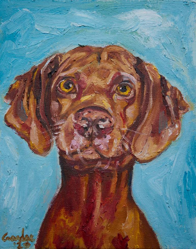 Portrait of Hungarian Vizsla Painting by Gandee Vasan | Saatchi Art