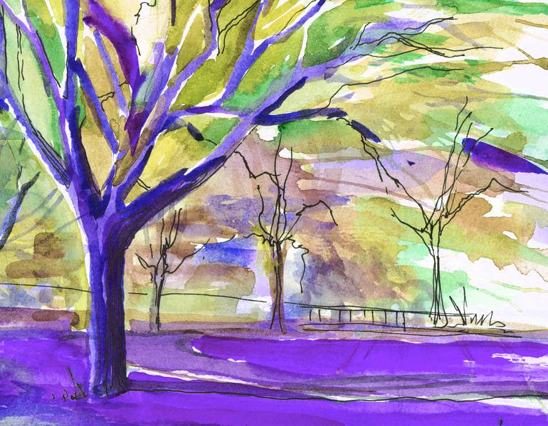 Expressive tree in lilac watercolor Painting by Marianna Fedorova ...