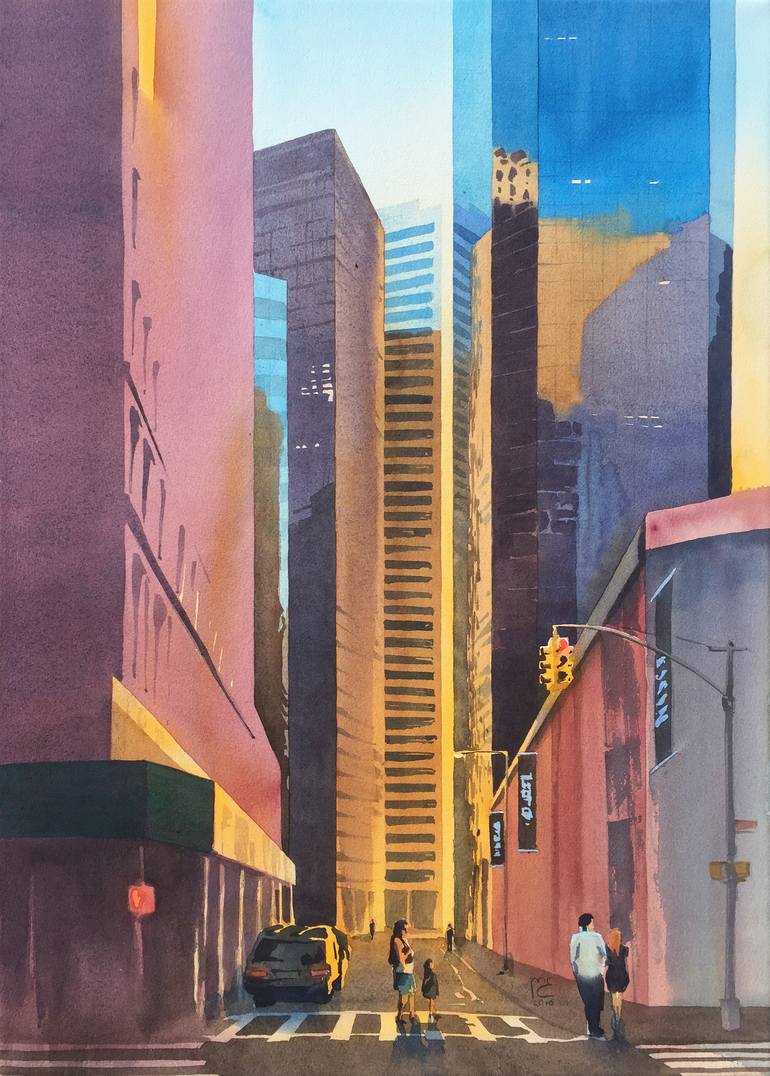 The end of a day in Downtown. NYC Painting by Eleanor Mill | Saatchi Art