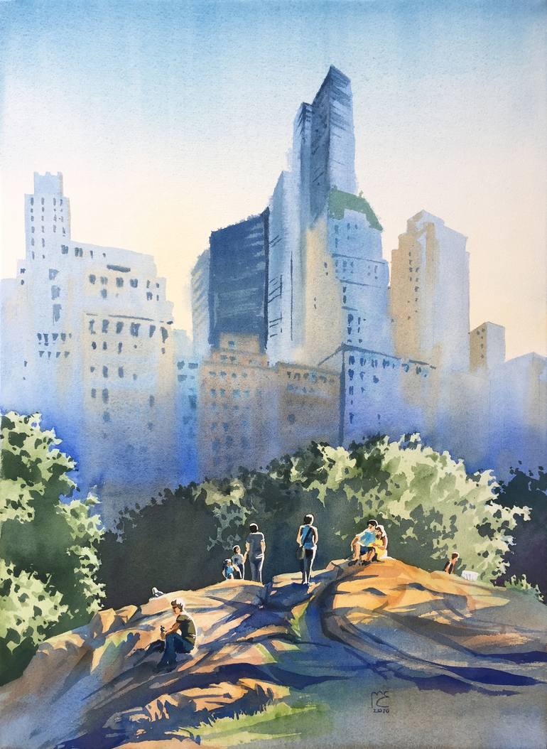 The rest in Central Park Painting by Eleanor Mill | Saatchi Art