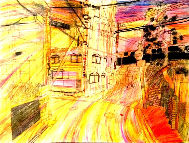 Sunset City Drawing by Erica Wise | Saatchi Art