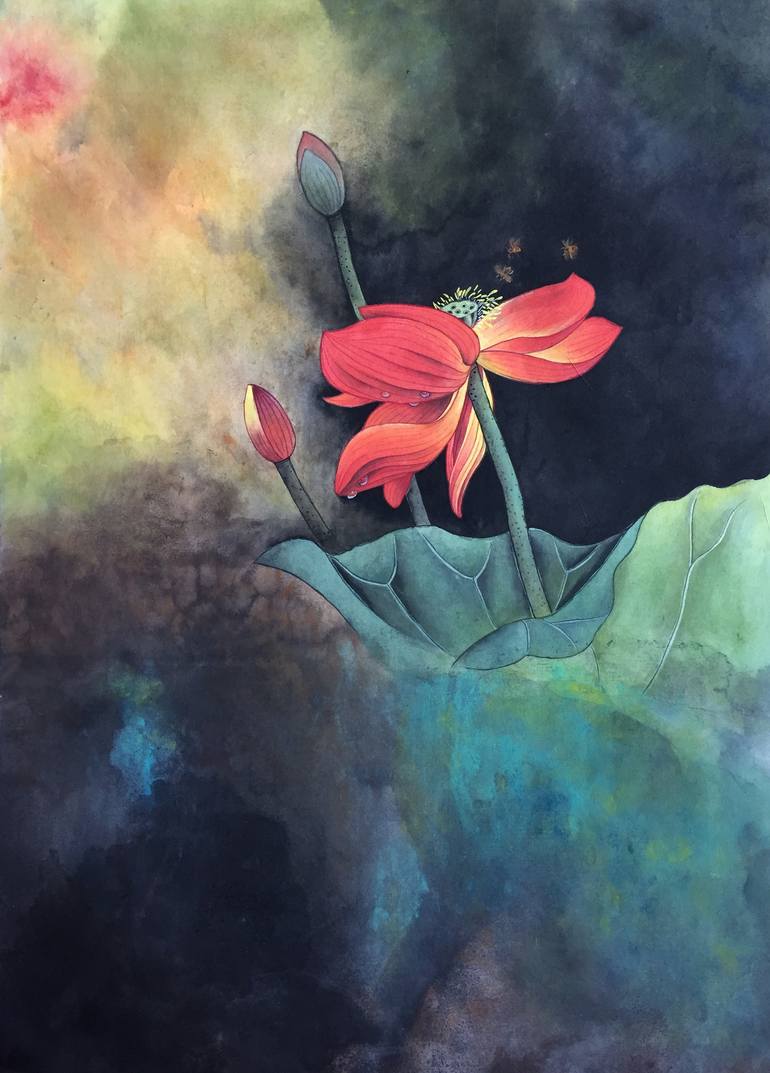 Red Lotus Painting