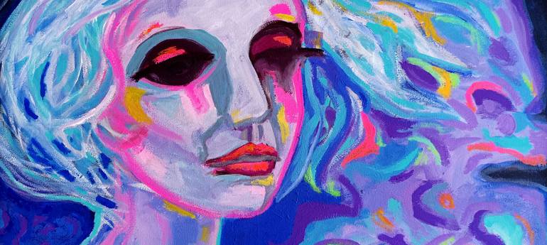 Night blue sky moon Painting by Raquel Sarangello | Saatchi Art