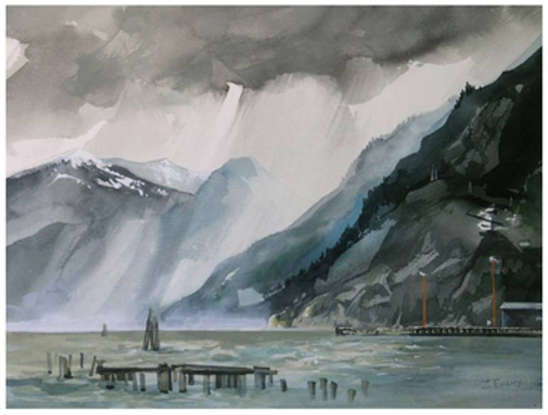 Rain over Howe Sound Painting by Zoe Evamy | Saatchi Art