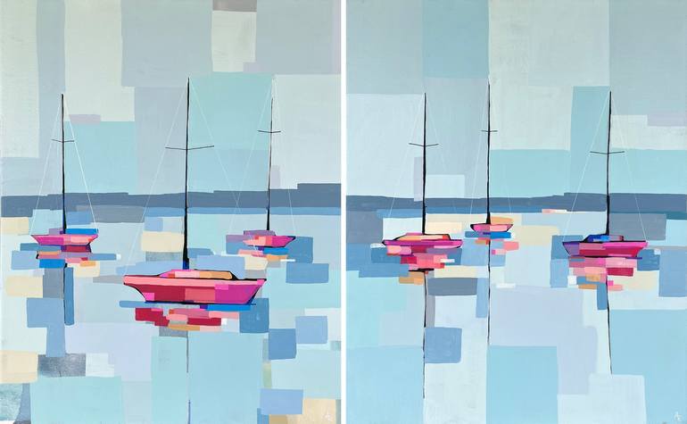 Sailing Day in Blue Painting by Alma Ramirez | Saatchi Art
