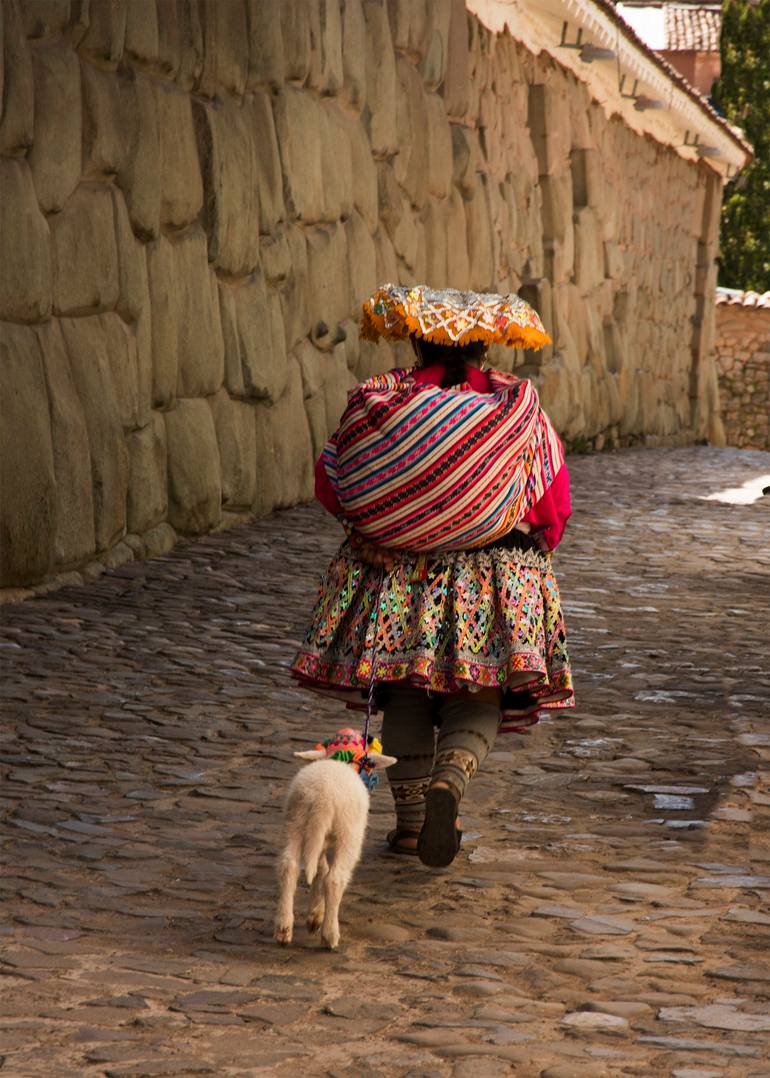 Peruvian woman and inca stone walls in Cuzco,Peru Photography by Erick Ramos | Saatchi Art