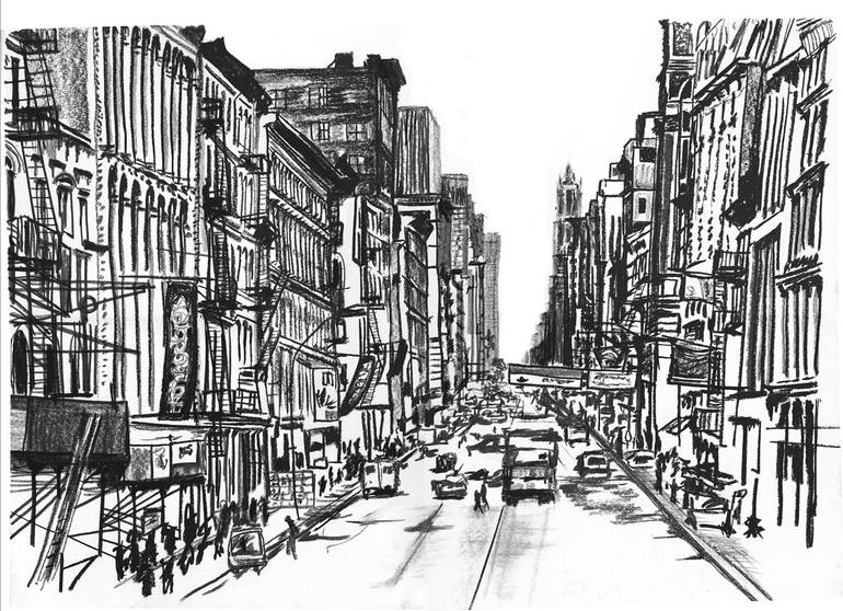 Downtown Broadway Drawing by Cosmo Spens | Saatchi Art