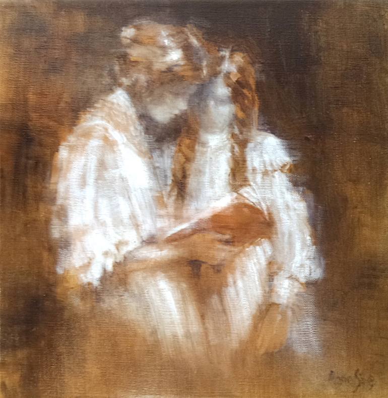 Grandpa's Book Painting by anna sims | Saatchi Art