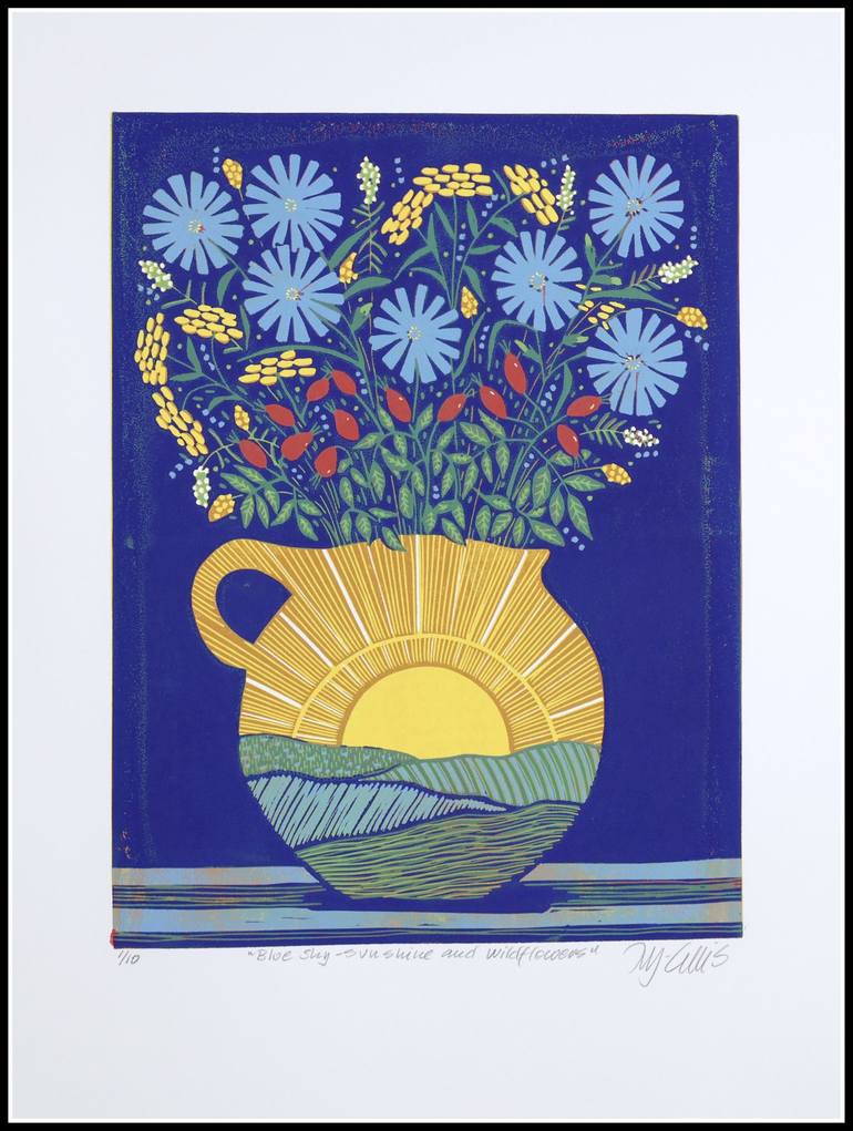 Blue sky, Sunshine and Wildflowers Printmaking by Mariann Johansen ...