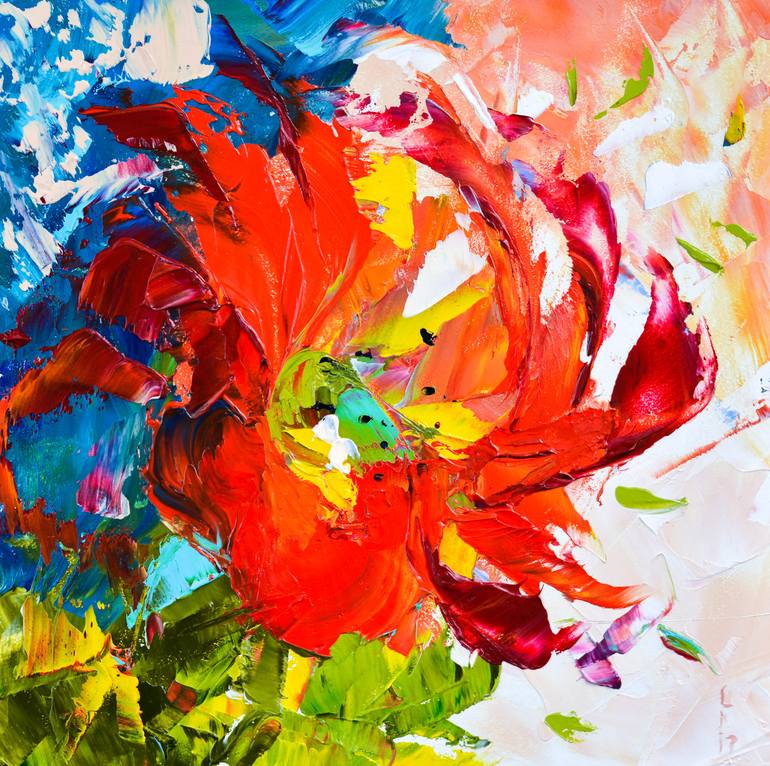 Red lily (FRAMED) Painting by Liubov Kuptsova | Saatchi Art