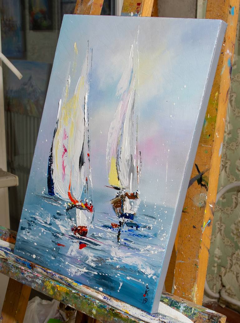 Yacht racing Painting by Liubov Kuptsova | Saatchi Art